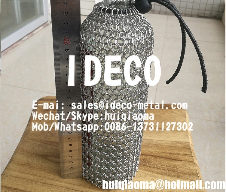 Chainmail Ring Mesh Wine Bottle Bags, Chain Mail Can Koozie Sleeve ...
